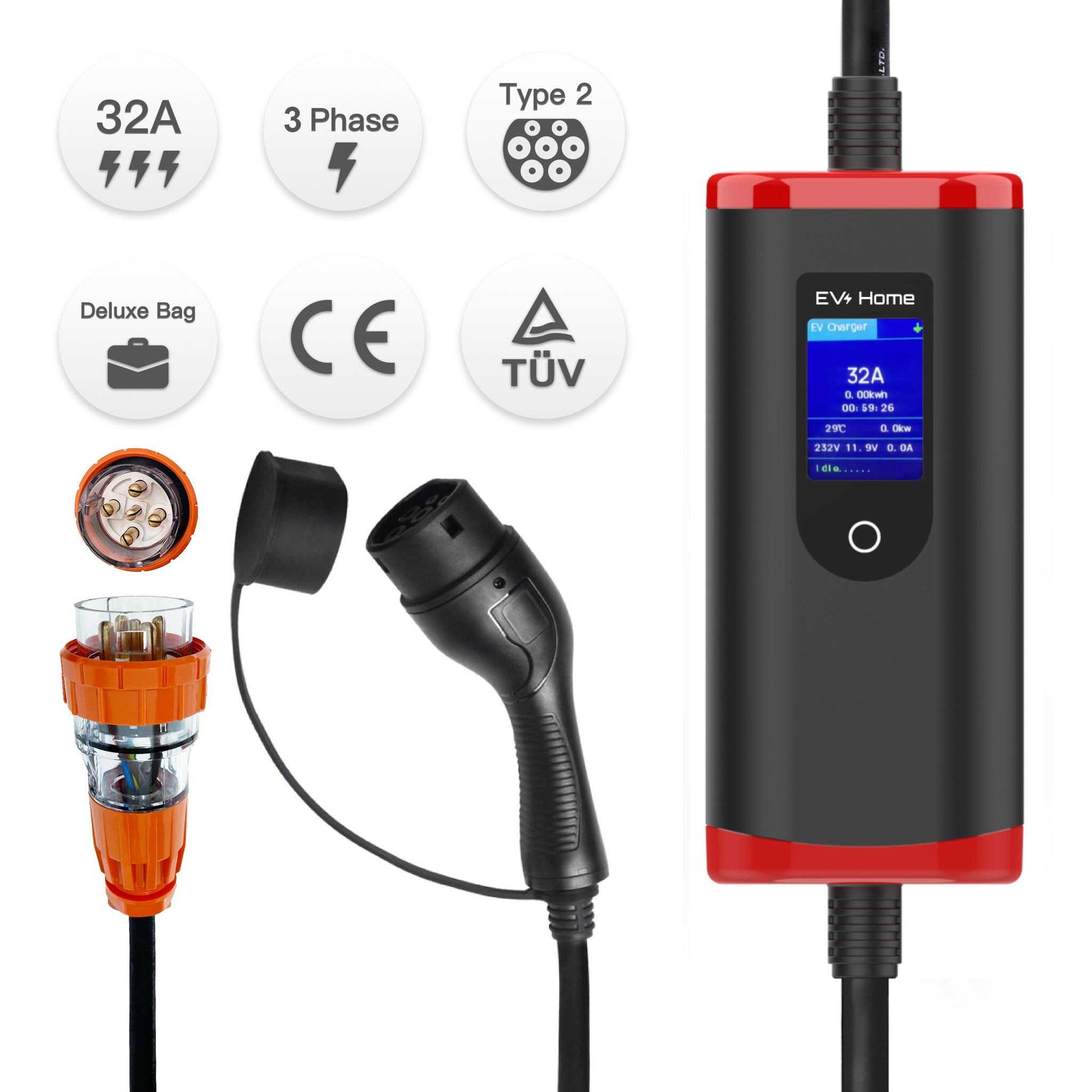 EZ Charge Max - 22kW Type 2 Portable EV Charger | 32A 3Phase |5-Pin AU Plug – EvsHome